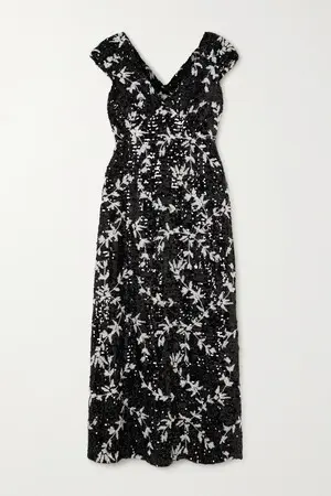 Erdem Garnet Sequined Embroidered Organza Midi Dress