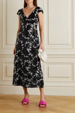 Erdem Garnet Sequined Embroidered Organza Midi Dress