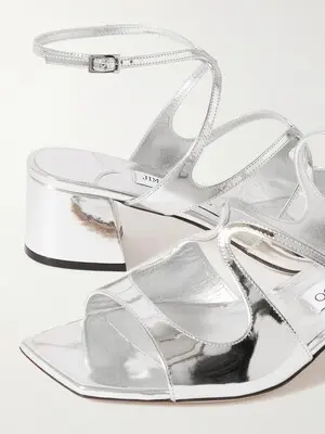 JIMMY CHOO Azila 45 Metallic Leather Sandals - Silver