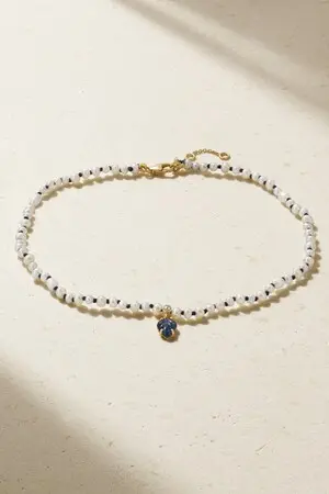 AMRAPALI LONDON 18-karat Gold, Cord, Pearl, Sapphire, And Diamond Anklet