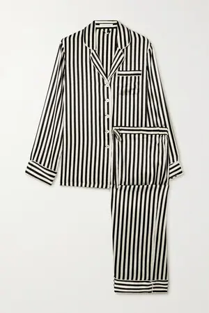 Olivia Von Halle Lila Striped Silk-satin Pajama Set - Black