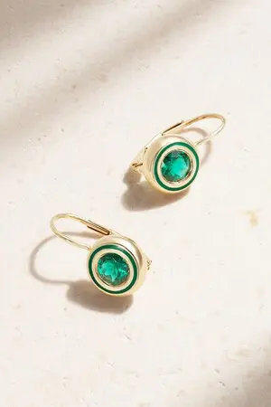 Alison Lou Cocktail Laboratory-grown Emerald And Enamel Earrings - Green