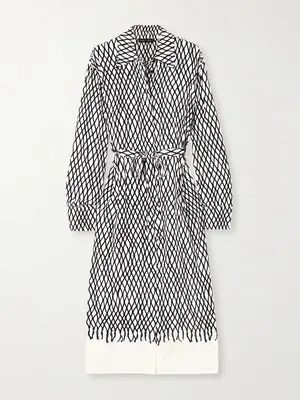 Proenza Schouler Bailey Belted Printed Crepe Midi Dress - Gray