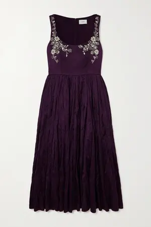 Erdem Embellished Sequined Satin Midi Dress
