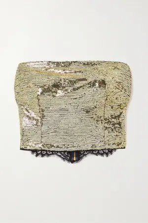 Dolce & Gabbana Strapless Lace And Sequined Tulle Bustier Top - Gold