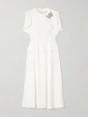 Erdem Embellished Crepe Peplum Midi Dress