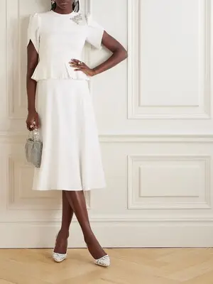 Erdem Embellished Crepe Peplum Midi Dress