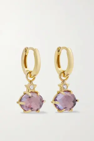 ANDREA FOHRMAN Mini Cosmo 14-karat Moonstone And Diamond Hoop Earrings - Gold