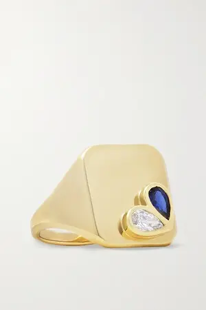 GEMELLA JEWELS Sweetheart 18-karat Sapphire And Diamond Signet Ring - Gold