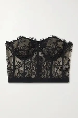Alexander McQueen Satin-trimmed Cotton-blend Corded Lace Bustier Top - Black