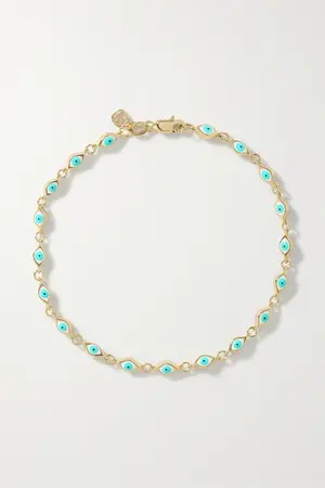 SYDNEY EVAN Mini Evil Eye 14-karat Gold And Enamel Bracelet - Blue
