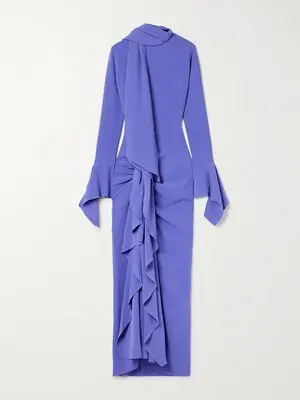 Solace London Nella Draped Ruched Crepe Maxi Dress - Blue