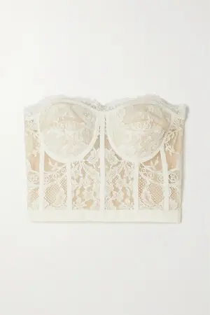 Alexander McQueen McQueen Satin-trimmed Cotton-blend Corded Lace Bustier Top Ivory