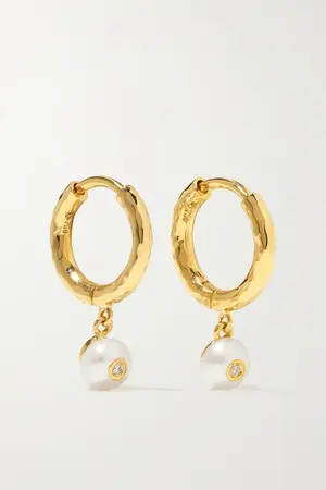 OCTAVIA ELIZABETH Net Sustain Micro Gabby 18-karat Recycled Pearl And Diamond Hoop Earrings - Gold
