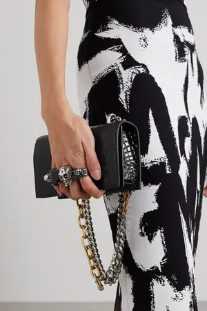 Alexander McQueen Embellished Croc-effect Shoulder Bag - Black