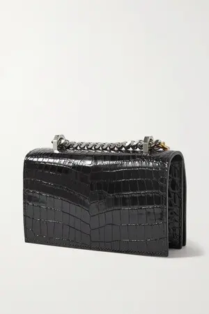 Alexander McQueen Embellished Croc-effect Shoulder Bag - Black