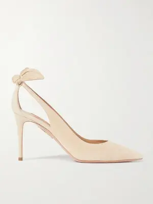 AQUAZZURA Bow Tie 85 Suede Pumps - Neutrals