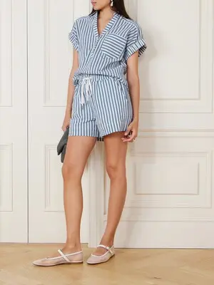 Veronica Beard Tijana Cotton-blend Seersucker Shorts