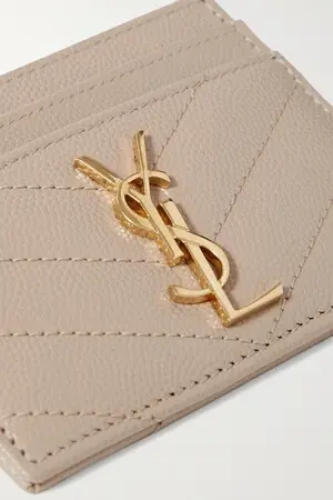 Saint Laurent Monogramme Quilted Textured-leather Cardholder - Neutrals