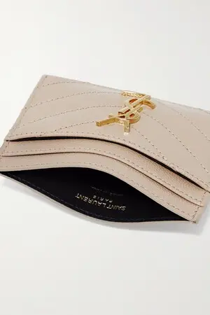 Saint Laurent Monogramme Quilted Textured-leather Cardholder - Neutrals