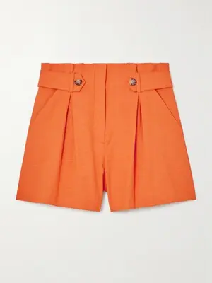 Veronica Beard Franzi Pleated Linen-blend Shorts