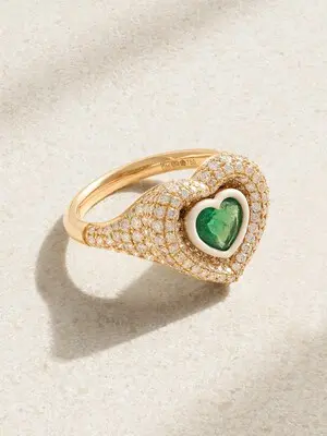 KAMYEN 18-karat Gold, Enamel, Diamond And Emerald Ring - Green