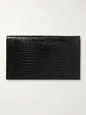Saint Laurent Uptown Croc-effect Patent-leather Pouch - Black