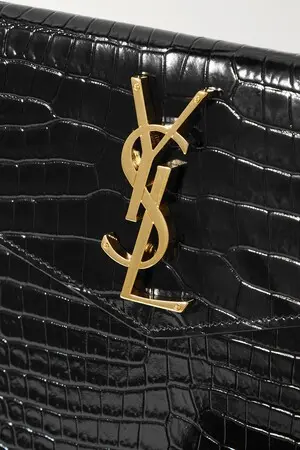 Saint Laurent Uptown Croc-effect Patent-leather Pouch - Black