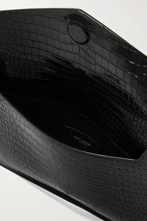 Saint Laurent Uptown Croc-effect Patent-leather Pouch - Black