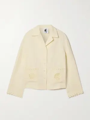 Sleeper Sofia Broderie Anglaise-trimmed Linen Pajama Shirt - White