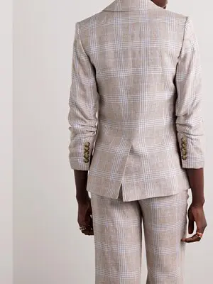 Veronica Beard Beacon Checked Linen Dickey Blazer