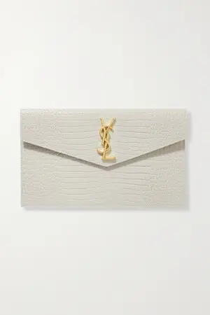 Saint Laurent SAINT LAURENT Uptown Croc-Effect Pouch Off-white