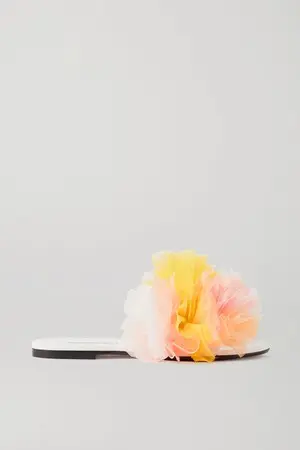 TOMO KOIZUMI X EMILIO PUCCI Ruffled Tulle And Leather Slides - Yellow