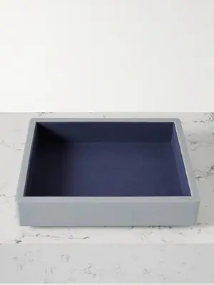TROVE Large Lacquered Wood And Faux Suede Jewelry Tray - Blue