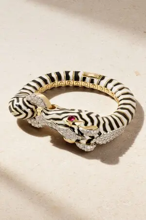 David Webb Zebra Diamond, Ruby And Enamel Bracelet