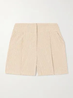 Veronica Beard Haina Pleated Striped Cotton-blend Seersucker Shorts