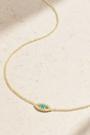 JENNIFER MEYER Evil Eye Mini 18-karat Diamond And Turquoise Necklace - Gold