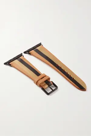 LACALIFORNIENNE Striped Leather Watch Strap - Black