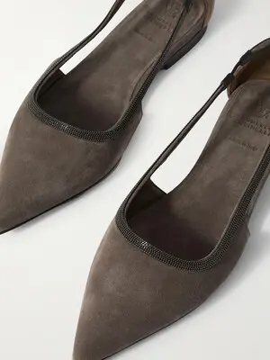 Brunello Cucinelli Bead-embellished Suede Flats