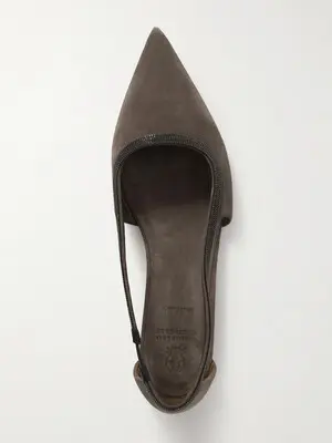 Brunello Cucinelli Bead-embellished Suede Flats