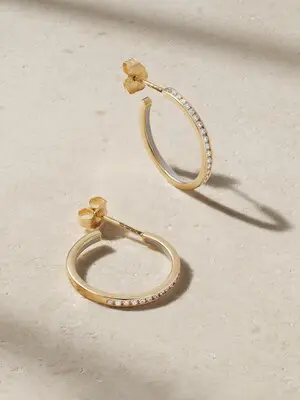 Alison Lou Small Linear 14-karat Gold, Diamond And Enamel Hoop Earrings - Blue