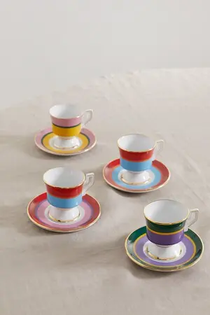 La DoubleJ Set Of Four Gold-plated Porcelain Espresso Cups And Saucers - Pink