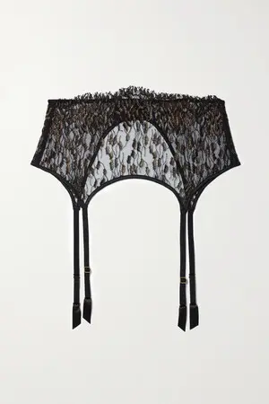 COCO DE MER Felino Embroidered Tulle Suspender Belt - Black