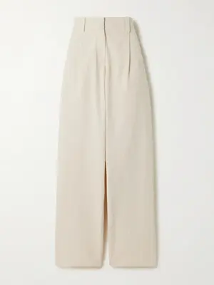 Brunello Cucinelli Embellished Pleated Cotton-blend Wide-leg Trousers