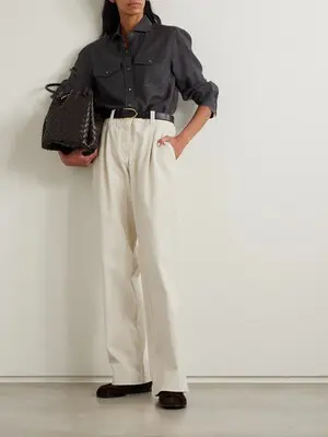 Brunello Cucinelli Embellished Pleated Cotton-blend Wide-leg Trousers