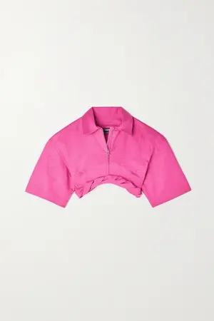 Jacquemus Cropped Draped Cotton And Linen-blend Top