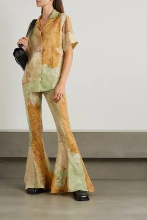Acne Studios Printed Linen Flared Pants