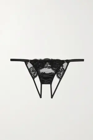 COCO DE MER Seraphine Satin-trimmed Silk-blend Lace Briefs - Black