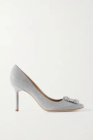 Manolo Blahnik Hangisi 90 Crystal-embellished Glittered Satin Pumps