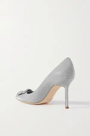 Manolo Blahnik Hangisi 90 Crystal-embellished Glittered Satin Pumps